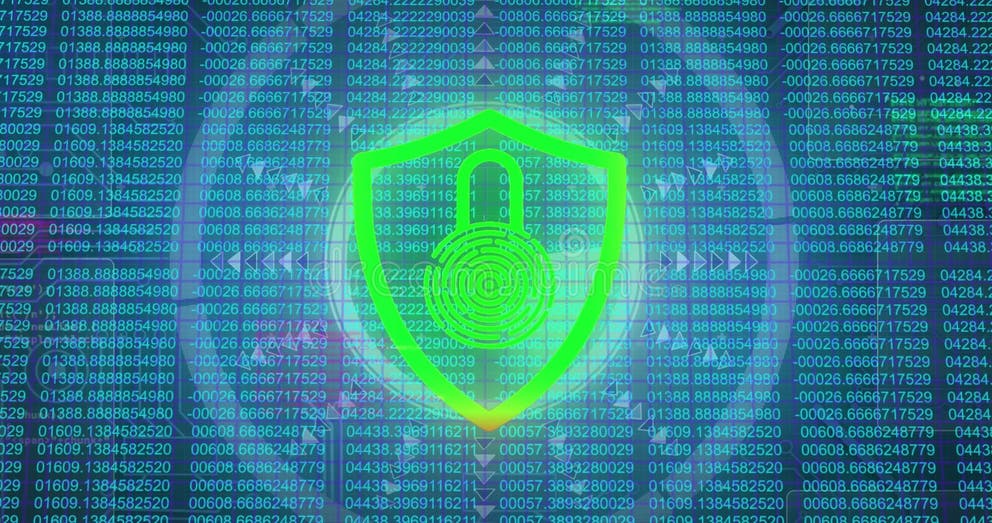 Image of Green and Red Flashing Padlock Over Scanner and Data ...