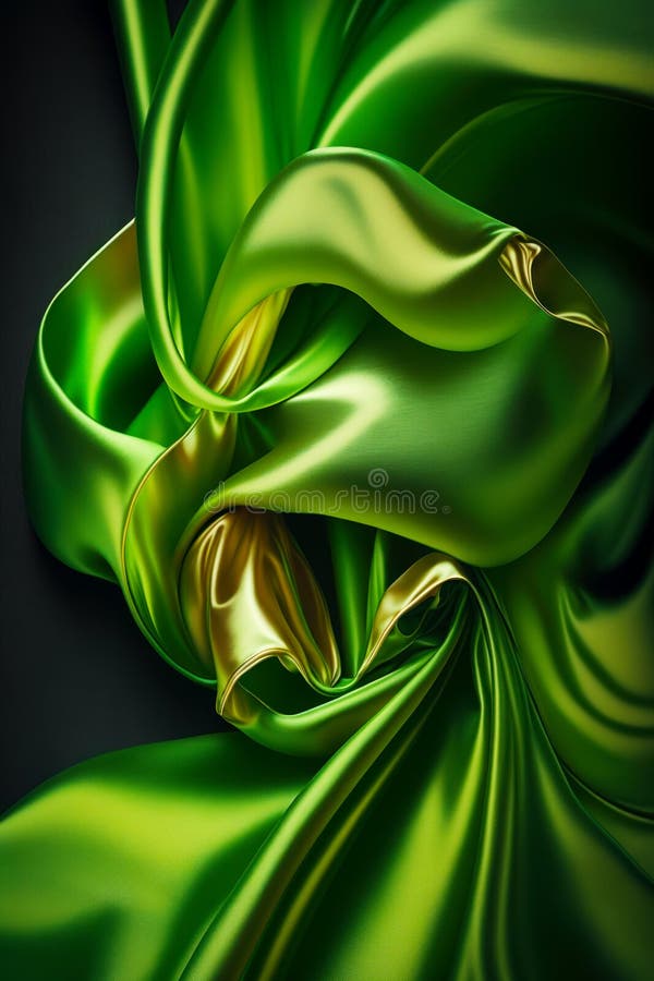 Image of Green Satin Fabric with Black Back Ground and Black Back ...