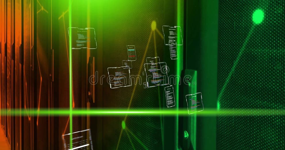 Image of Green Scanner Beams, Networks and Interfaces Processing Data ...
