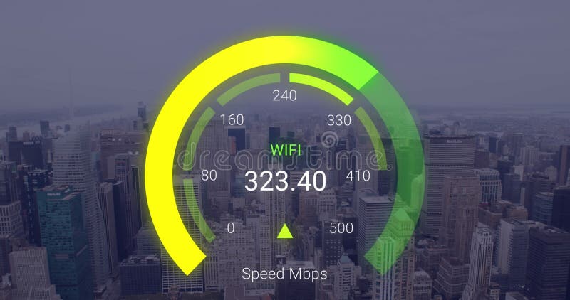 Image of Green Speedometer Over Cityscape Stock Image - Image of people ...