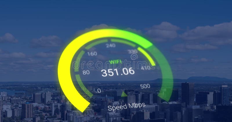 Image of Green Speedometer Over Cityscape Stock Photo - Image of ...