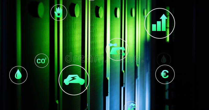 Image of Green Technology Icons Over Data Server Systems Stock Image ...