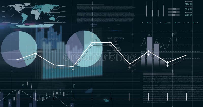 Image of Grey Graphs and Charts Processing Data on Black Background ...