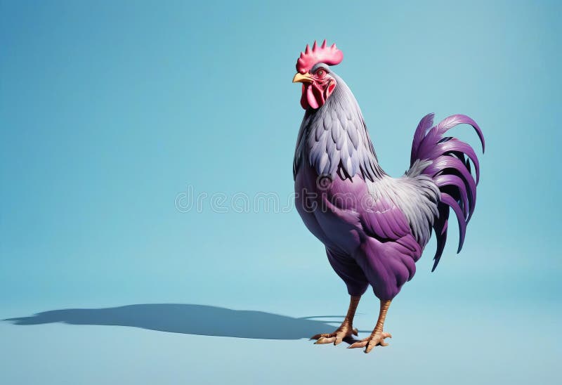 An Image of a Grey and Purple Rooster Bird on Blue Stock Illustration ...