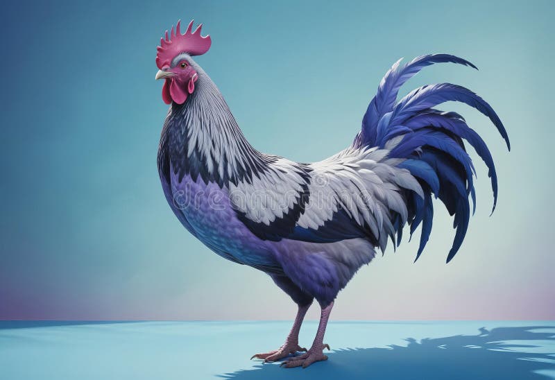 An Image of a Grey and Purple Rooster Bird on Blue Stock Illustration ...