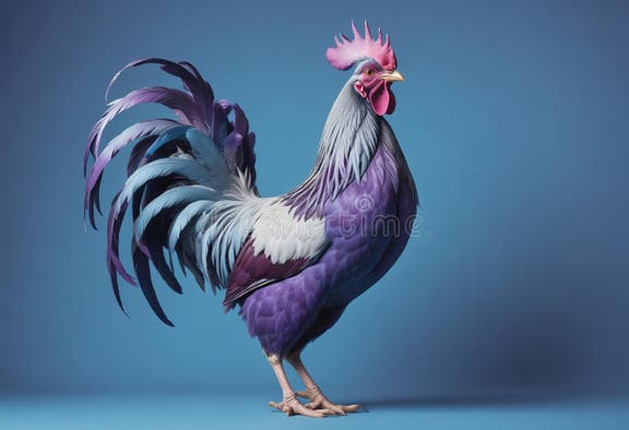 An Image of a Grey and Purple Rooster Bird on Blue Stock Illustration ...