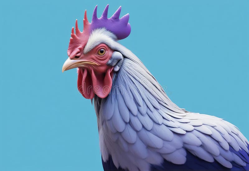 An Image of a Grey and Purple Rooster Bird on Blue Stock Illustration ...