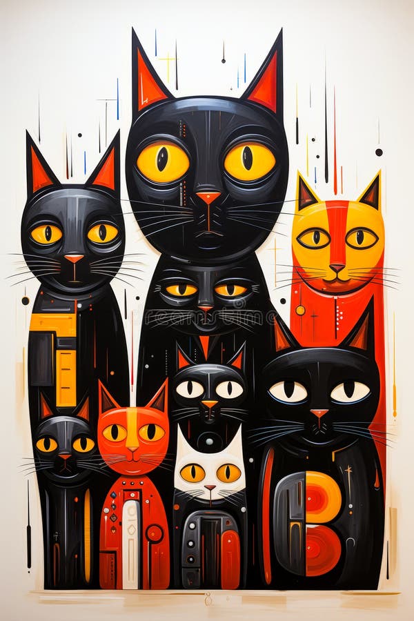 Group of Cats Sitting on Windowsill, Looking Outside Stock Illustration ...