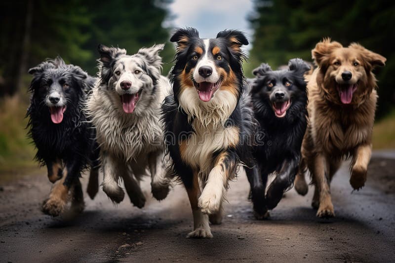 Image of Group Dogs Running, Pet, Animals., Generative AI, Illustration ...