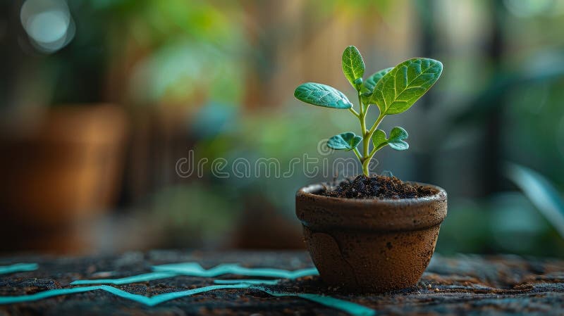 An Image of a Growing Graph in a Pot of a Small Plant Stock Image ...