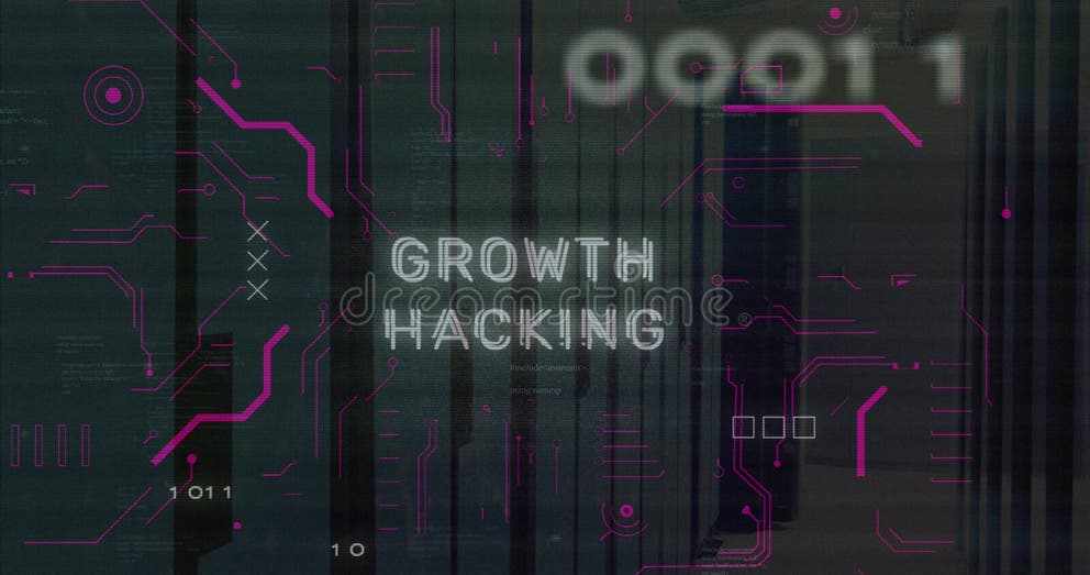 Image of Growth Hacking Text and Binary Codes Over Computer Language on Server Room Stock Image ...