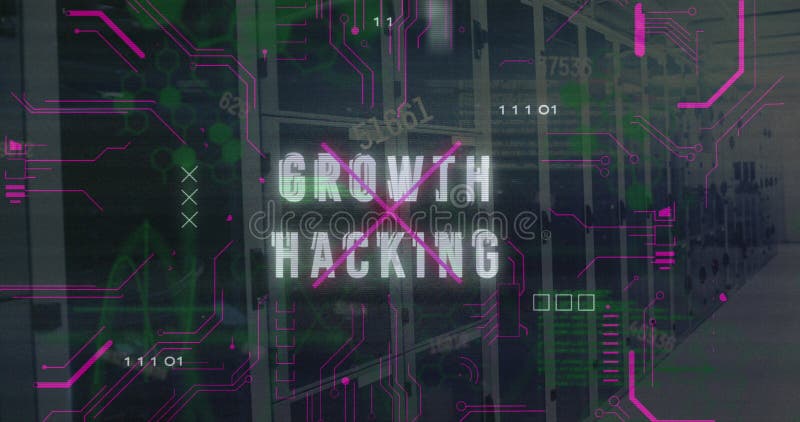 Image of Growth Hacking Text, Changing Numbers, Binary Codes, Computer Language Over Server Room ...