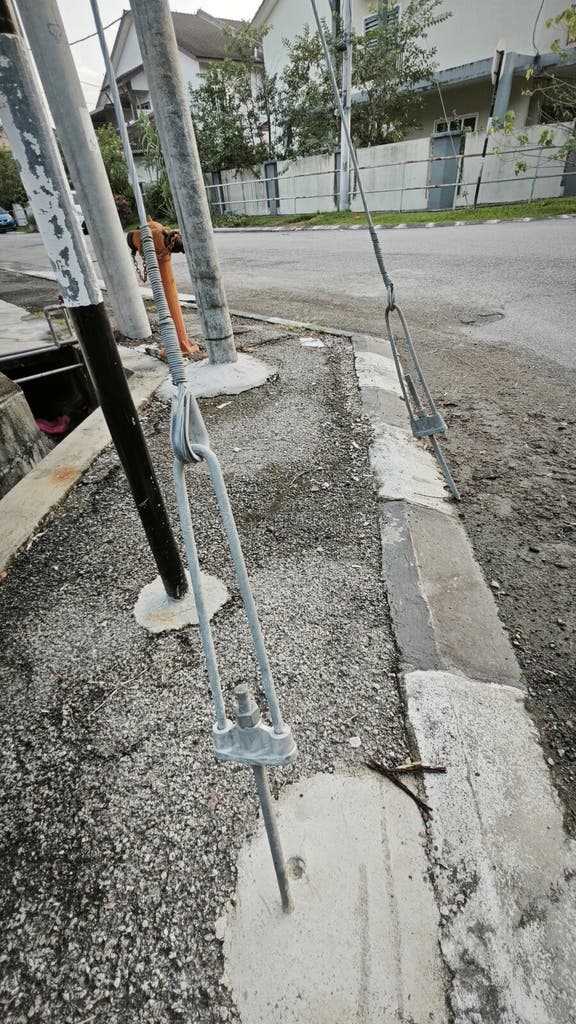 Guy Anchor Wire Balancing the Electric Pole by the Roadside. Stock ...