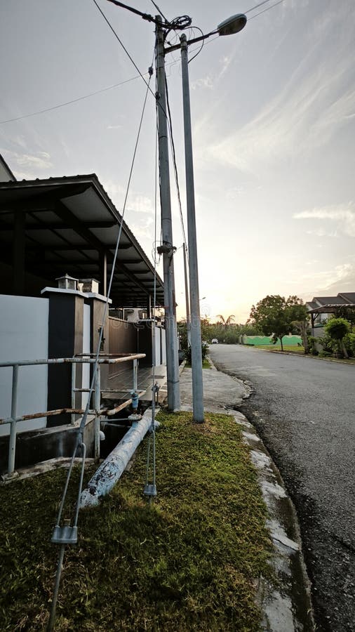 Guy Anchor Wire Balancing the Electric Pole by the Roadside. Stock ...