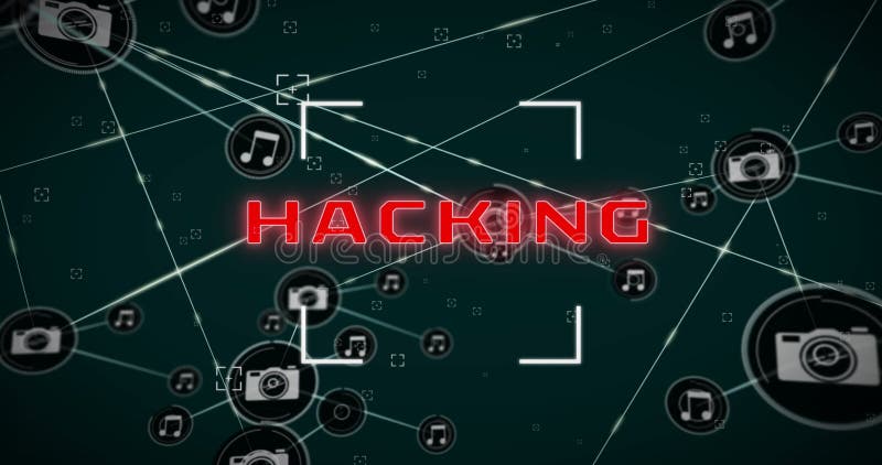 Image of Hacking Text, Network of Connections with Icons and Data Processing Stock Illustration ...