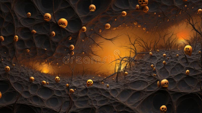 An Image of a Halloween Scene with Many Skulls Stock Illustration ...