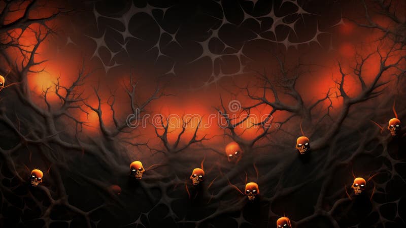An Image of a Halloween Scene with Skulls and Trees Stock Illustration ...