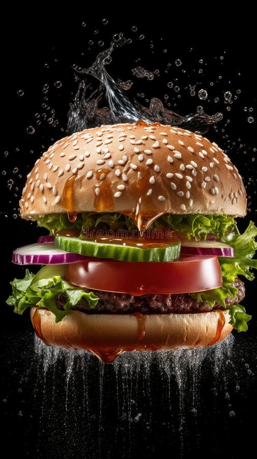 Image of a Hamburger Being Splashed with Water Stock Illustration ...