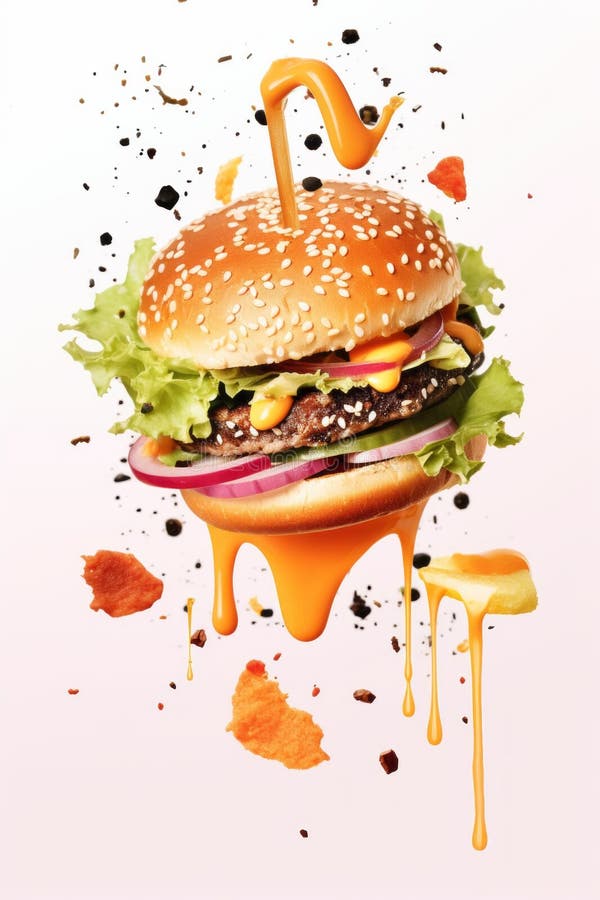 An Image of a Hamburger Being Splattered with Sauce Stock Illustration ...