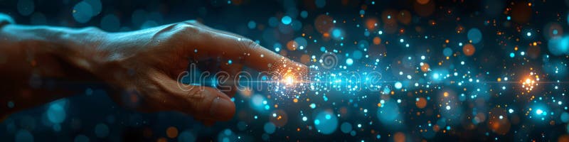 In the Image, a Hand is Extending Towards a Luminous Light Source Stock ...