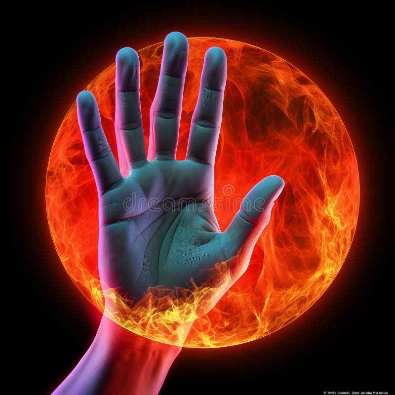 An Image of a Hand with a Fire Ball in Front of it Stock Illustration ...