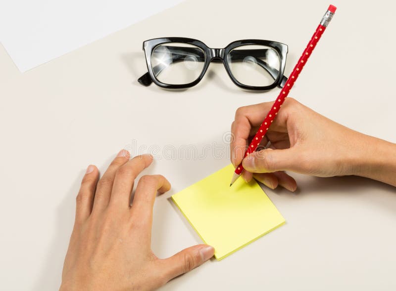 Image of Hand Hold Pencil and Sticky Note Stock Image - Image of ...