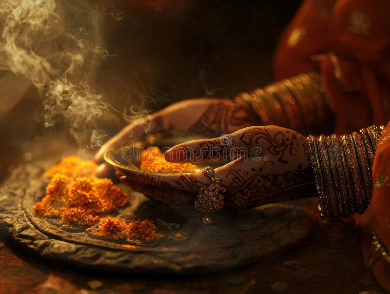 An Image of a Hand Holding Marigold Flowers during a Pitru Paksha ...
