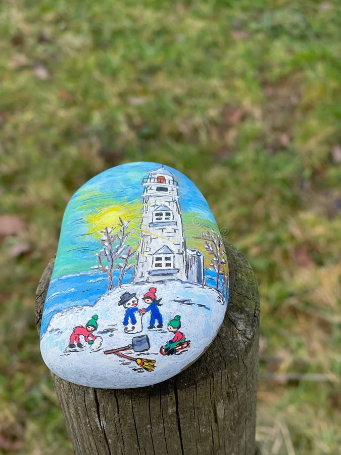 Image on a Hand-painted Stone Stock Image - Image of stone, season ...