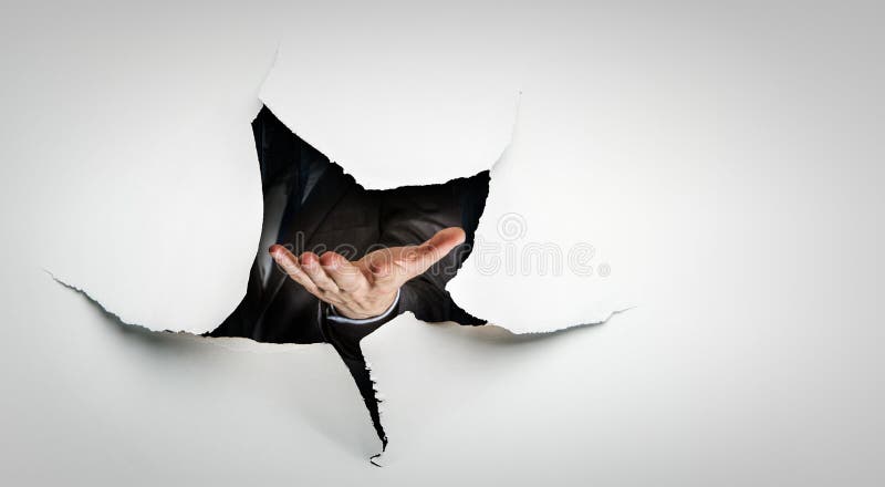 Image of Hand in Paper Hole . Mixed Media Stock Image - Image of open ...