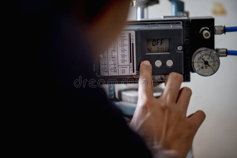 An Image of a Hand Pressing on a Control Valve Stock Image - Image of ...
