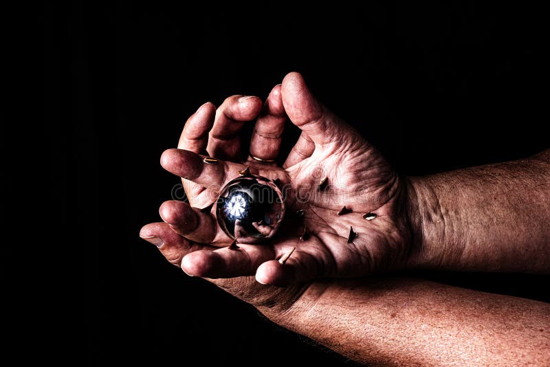 Image of Hand with Steel Ball, on Black Background Stock Image - Image ...