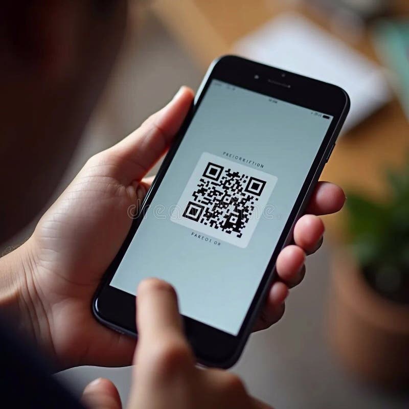 Image of a Hand Using a Mobile Phone with a QR Code on the Screen ...