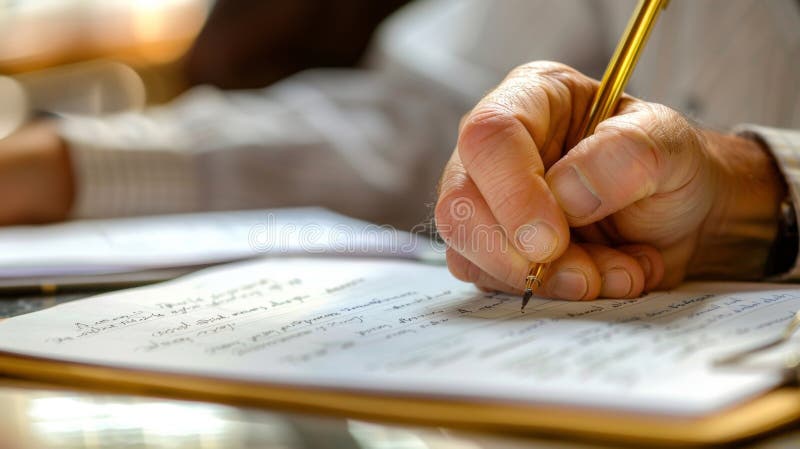 An Image of a Hand Writing Notes on a Legal Pad while Looking at a Copy ...