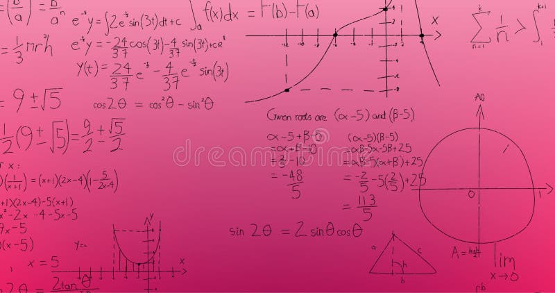 Image of Hand Written Mathematical Formulae Over Pink Background Stock ...