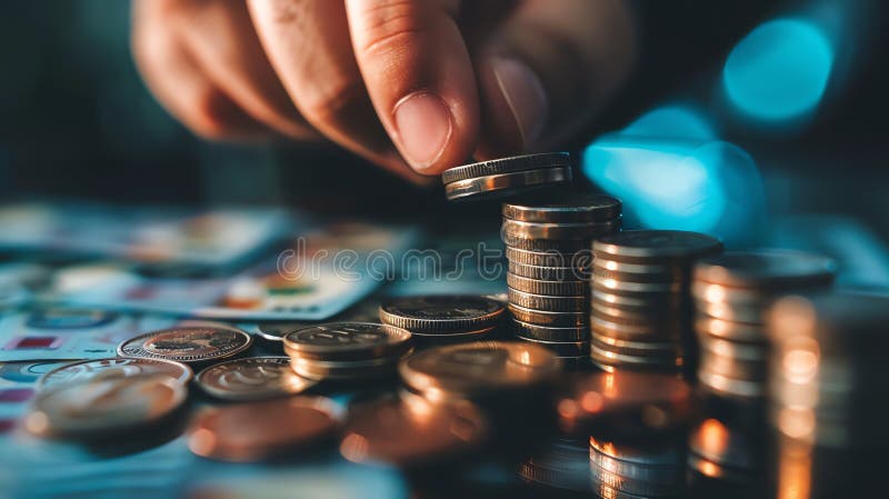 Image of Hands Collecting Coins on Table Stock Photo - Image of ...
