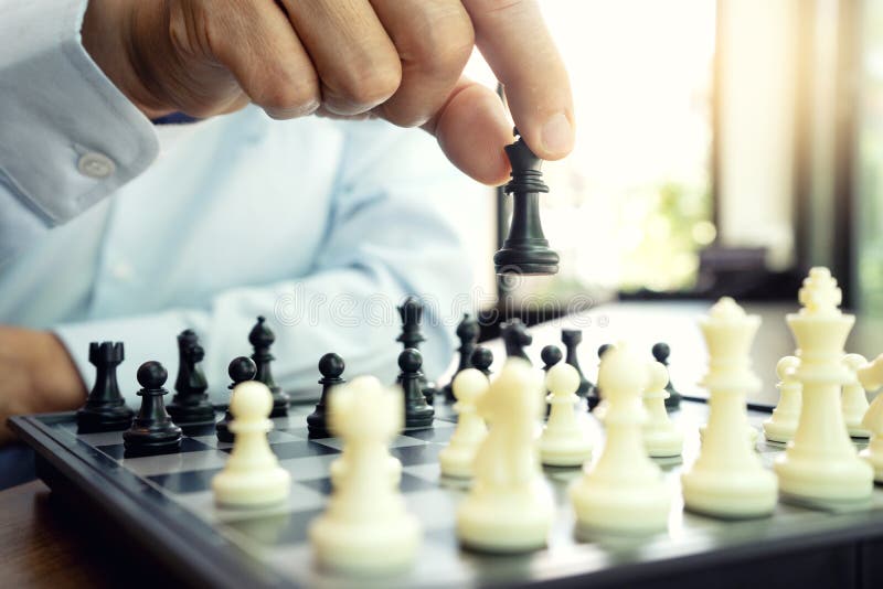 Image of Hands Confident Businessman Colleagues Playing Chess Stock ...