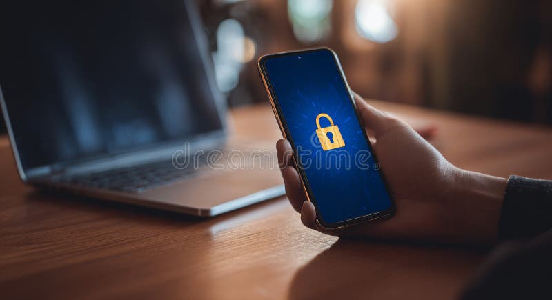 The Image of Hands Holding a Phone with a Padlock on Its Screen ...