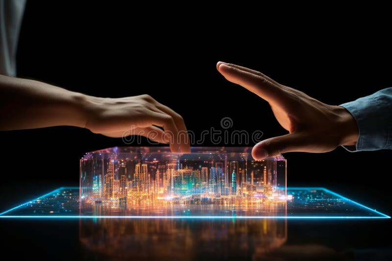 An Image of Hands Interacting with Future Technology Stock Illustration ...