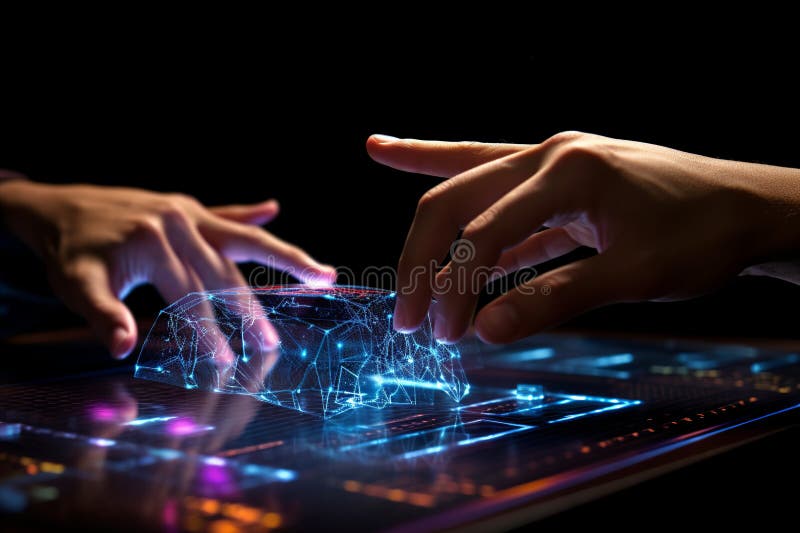 An Image of Hands Interacting with Future Technology Stock Illustration ...