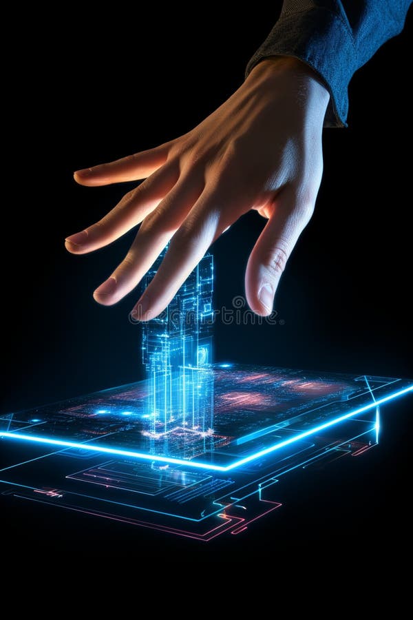 An Image of Hands Interacting with Future Technology Stock Illustration ...