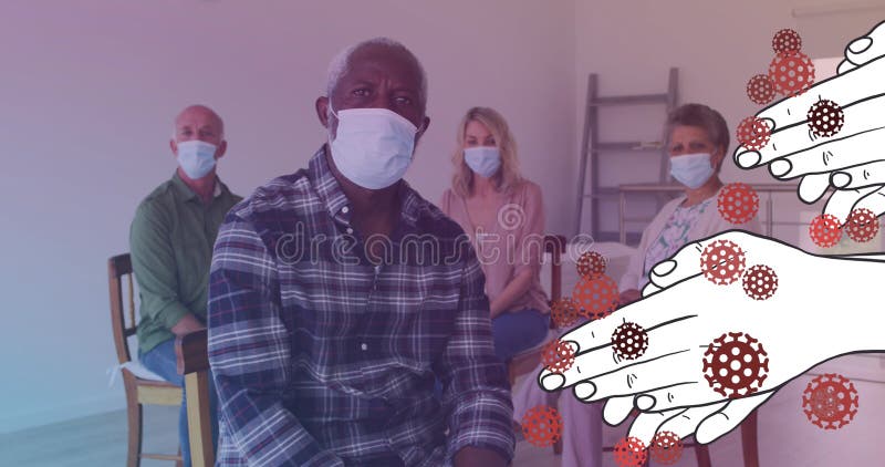 Image of Hands Over Diverse Group of Seniors with Face Masks Stock ...