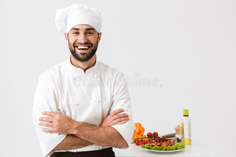 Image of Handsome Chef Man in Cook Hat Smiling and Posing with ...