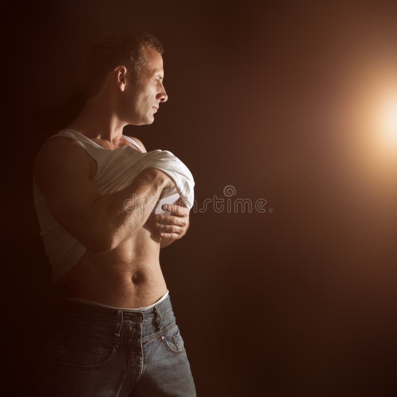 Handsome Muscle Man Side View Stock Photo - Image of person, aged ...