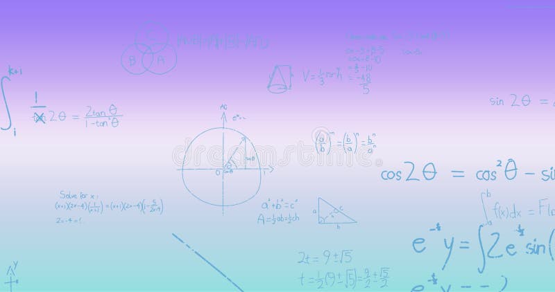 Image of Handwritten Mathematical Formulae Over Blue To Purple ...