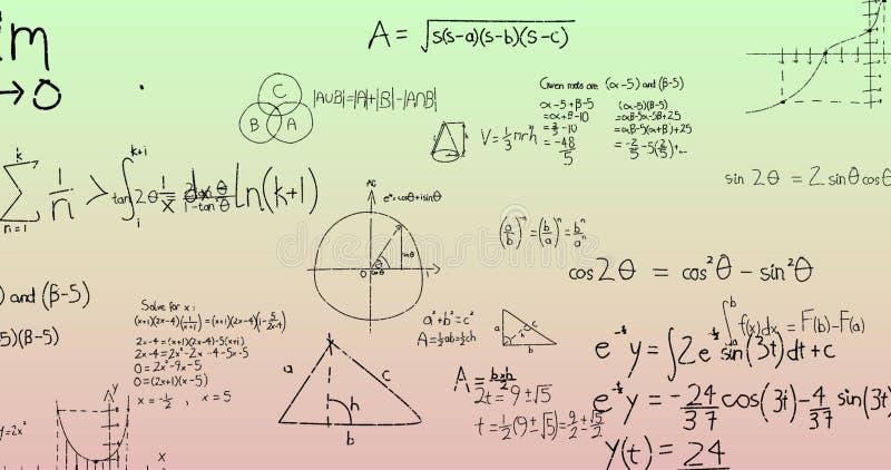 Image of Handwritten Mathematical Formulae Over Green To Pink ...