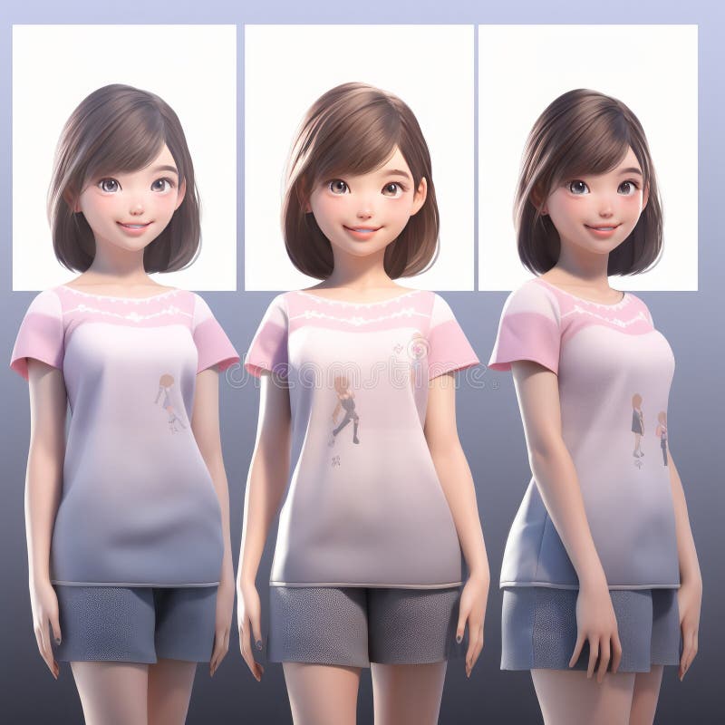 Image of Happy Adult Girl Collage Generative AI Multiple Pose of 3D ...