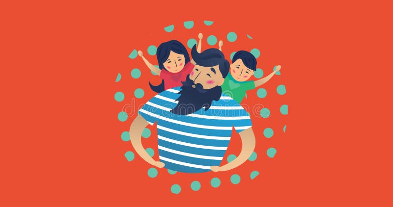 Image of Happy Family Embracing on Red Background Stock Illustration ...