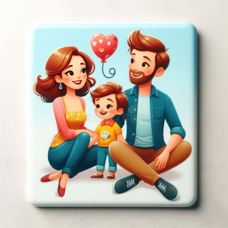 Image of a Happy Family on a Magnet. Stock Illustration - Illustration ...
