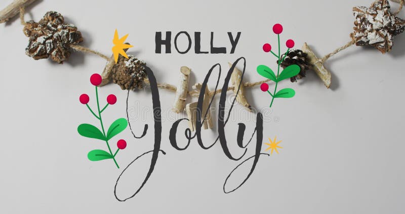 Image of Happy Jolly Text Over Christmas Decorations Stock Illustration ...