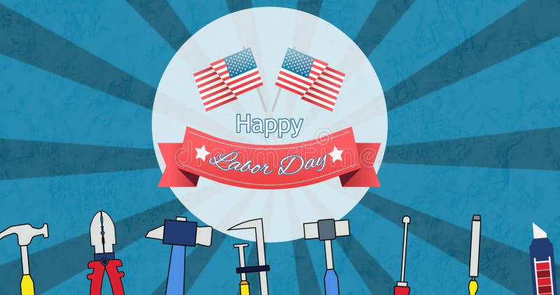Image of Happy Labor Day Text Over Tool Icons Stock Illustration ...